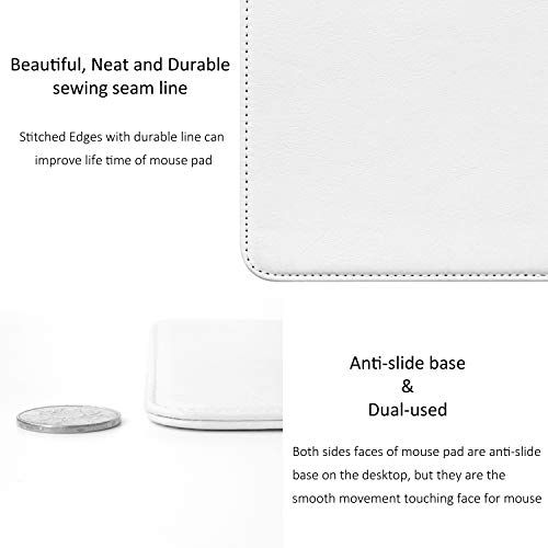 ProElife Mouse Pad Waterproof PU Leather Mousepad Dual-use for Home Office Business, Non-Slip/Noise-Reduction/Elegant Stitched Edge Laptop Computer Mouse Pad 9.8 x 7.5 inch (White)