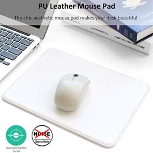 ProElife Mouse Pad Waterproof PU Leather Mousepad Dual-use for Home Office Business, Non-Slip/Noise-Reduction/Elegant Stitched Edge Laptop Computer Mouse Pad 9.8 x 7.5 inch (White)