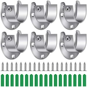 favordrory 6 pieces stainless steel closet pole sockets rod socket flange set rod support flange holder, u shaped, easy installation or removal