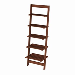 Lavish Home 5-Tier Ladder Bookshelf- Leaning Decorative Shelves for Display, Walnut