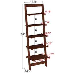 Lavish Home 5-Tier Ladder Bookshelf- Leaning Decorative Shelves for Display, Walnut