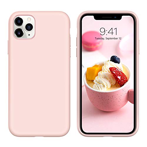 DUEDUE iPhone 11 Pro Max Case, Liquid Silicone Soft Gel Rubber Slim Cover with Microfiber Cloth Lining Cushion Shockproof Full Protective Anti Scratch Case for iPhone 11 Pro Max 6.5 Pink Sand