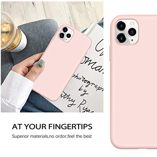 DUEDUE iPhone 11 Pro Max Case, Liquid Silicone Soft Gel Rubber Slim Cover with Microfiber Cloth Lining Cushion Shockproof Full Protective Anti Scratch Case for iPhone 11 Pro Max 6.5 Pink Sand