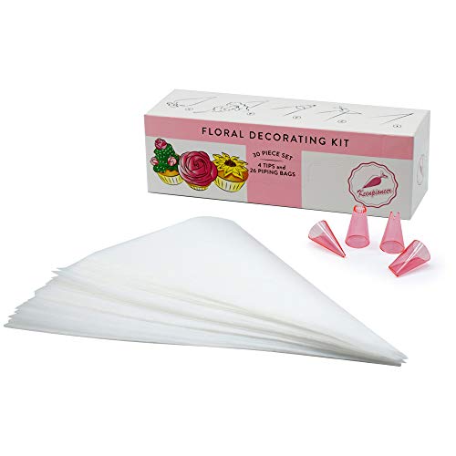 Keenpioneer Floral Decorating Kit, 26 Pastry Bags - 12 inch Disposable Piping Bags, plus 4 Tips