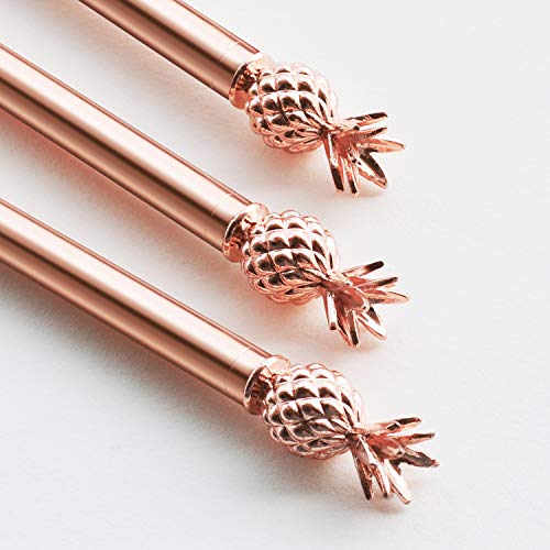 ZZTX 3 PCS Rose Gold Ballpoint Pens Metal Pen Bling Topped with Pineapple with Refills Black Ink Office Supplies Gift Pens For Christmas Wedding Birthday