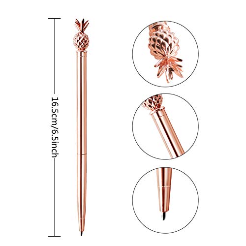 ZZTX 3 PCS Rose Gold Ballpoint Pens Metal Pen Bling Topped with Pineapple with Refills Black Ink Office Supplies Gift Pens For Christmas Wedding Birthday