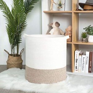 MINTWOOD Design Extra Large 20 x 18 Inches Decorative Woven Cotton Rope Basket, Tall Laundry Basket Hamper, Blanket Basket for Living Room, Round Storage Baskets for Pillows, Towels, Light Brown