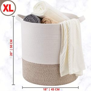 MINTWOOD Design Extra Large 20 x 18 Inches Decorative Woven Cotton Rope Basket, Tall Laundry Basket Hamper, Blanket Basket for Living Room, Round Storage Baskets for Pillows, Towels, Light Brown