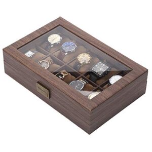 READAEER 12 Slot PU Leather Watch Box Organizer Watch Case with Glass Top