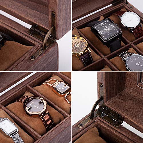 READAEER 12 Slot PU Leather Watch Box Organizer Watch Case with Glass Top