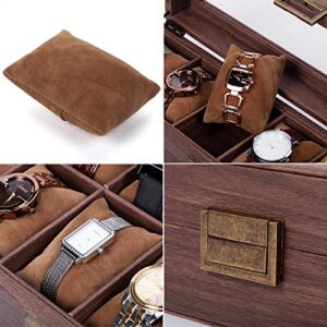 READAEER 12 Slot PU Leather Watch Box Organizer Watch Case with Glass Top