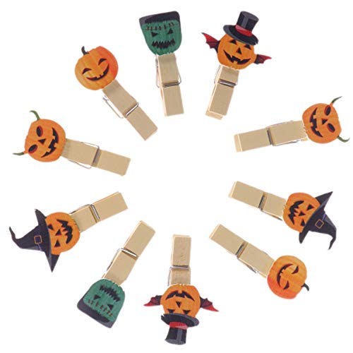 TOPBATHY 10Pcs Halloween Wooden Cute Clothespins Colorful Photo Clips Mini Clips for Scrapbooking Wood Crafts