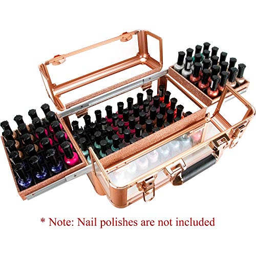 Ver Beauty Art Craft Armored Easy Slide Tray Professional Cosmetic Makeup Nail Tattoo Case Storage Tool Box with Foundation Holder, Rose Gold Acrylic