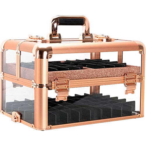 Ver Beauty Art Craft Armored Easy Slide Tray Professional Cosmetic Makeup Nail Tattoo Case Storage Tool Box with Foundation Holder, Rose Gold Acrylic