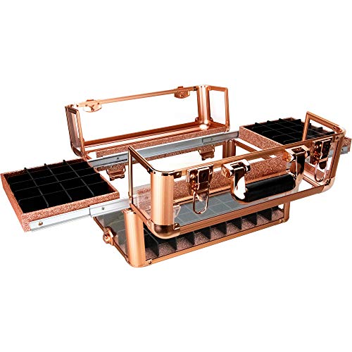 Ver Beauty Art Craft Armored Easy Slide Tray Professional Cosmetic Makeup Nail Tattoo Case Storage Tool Box with Foundation Holder, Rose Gold Acrylic