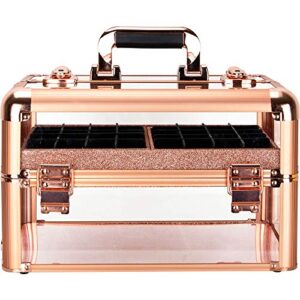 Ver Beauty Art Craft Armored Easy Slide Tray Professional Cosmetic Makeup Nail Tattoo Case Storage Tool Box with Foundation Holder, Rose Gold Acrylic