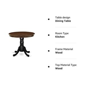 East West Furniture Wooden AMT-WBK-TP Dinner Table with Walnut Round Tabletop and 36 x 29.5-Black Finish