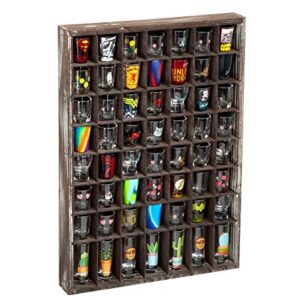 J JACKCUBE DESIGN - Rustic Wood Shot Glasses Display Case 56 Compartments Wall Mount Pint glass Shadow box Bar Cabinet Collection Freestanding - MK524A