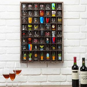 J JACKCUBE DESIGN - Rustic Wood Shot Glasses Display Case 56 Compartments Wall Mount Pint glass Shadow box Bar Cabinet Collection Freestanding - MK524A