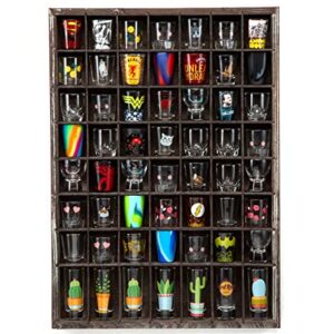 J JACKCUBE DESIGN - Rustic Wood Shot Glasses Display Case 56 Compartments Wall Mount Pint glass Shadow box Bar Cabinet Collection Freestanding - MK524A