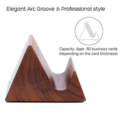 MaxGear Wood Business Card Holder Desk Business Card Holder Stand Wooden Business Card Display Holders for Desktop Business Cards Stand for Office and Home, Walnut，3.8x2.6x1.8 in, Mountain