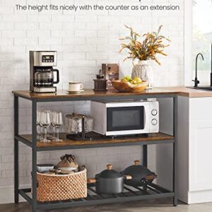 VASAGLE Kitchen Island with 3 Shelves, 47.2 Inches Kitchen Shelf with Large Worktop, Stable Steel Structure, Industrial, Easy to Assemble, Rustic Brown and Black UKKI01BX