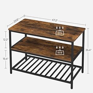 VASAGLE Kitchen Island with 3 Shelves, 47.2 Inches Kitchen Shelf with Large Worktop, Stable Steel Structure, Industrial, Easy to Assemble, Rustic Brown and Black UKKI01BX