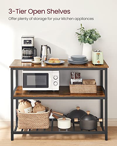 VASAGLE Kitchen Island with 3 Shelves, 47.2 Inches Kitchen Shelf with Large Worktop, Stable Steel Structure, Industrial, Easy to Assemble, Rustic Brown and Black UKKI01BX