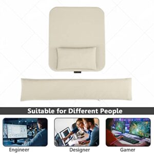 Large Mouse Pad with Wrist Support and Keyboard Wrist Rest Bean Bag Set, Ergonomic Mouse and Keyboard Arm Rest Cushion Filled Ergo Beads, Easy Typing Office (Light Khaki)