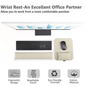 Large Mouse Pad with Wrist Support and Keyboard Wrist Rest Bean Bag Set, Ergonomic Mouse and Keyboard Arm Rest Cushion Filled Ergo Beads, Easy Typing Office (Light Khaki)