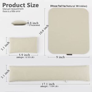 Large Mouse Pad with Wrist Support and Keyboard Wrist Rest Bean Bag Set, Ergonomic Mouse and Keyboard Arm Rest Cushion Filled Ergo Beads, Easy Typing Office (Light Khaki)