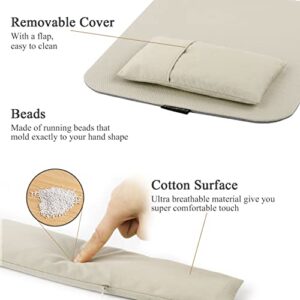 Large Mouse Pad with Wrist Support and Keyboard Wrist Rest Bean Bag Set, Ergonomic Mouse and Keyboard Arm Rest Cushion Filled Ergo Beads, Easy Typing Office (Light Khaki)