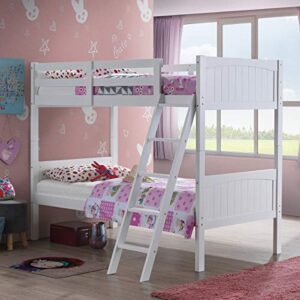 costzon wood twin over twin bunk beds convertible 2 individual twin beds for kids children, solid rubberwood bunk bed with ladder and safety rail (white)