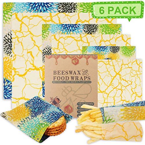 Reusable Beeswax Wrap Bees wax Food Storage Wraps – 6 Packs Eco Friendly Cotton Wrapping（Green）