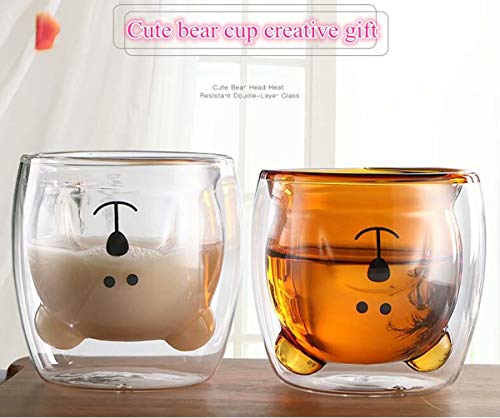 MUCHENGGIFT Cute Mugs Bear Tea Coffee Cup Milk Couple Double Wall Glass Mugs Funny Valentine's Day Birthday Gifts for You