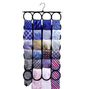 scarf hanger ~ multiple purpose holder for closet ~ clutter removing and space-saving hanger for scarves, shawl, belts & accessories ~ scarf hanger 28 rings (black)