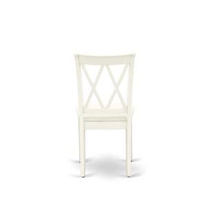 East-West Furniture AVCL7-LWH-C Dining Table Set- 6 Wonderful Wooden Chairs with Linen Fabric Seat - A Butterfly Leaf Pedestal Dining Table (Linen White Finish)