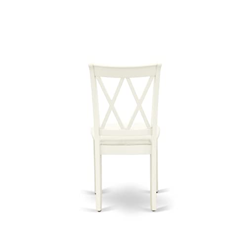 East-West Furniture AVCL7-LWH-C Dining Table Set- 6 Wonderful Wooden Chairs with Linen Fabric Seat - A Butterfly Leaf Pedestal Dining Table (Linen White Finish)