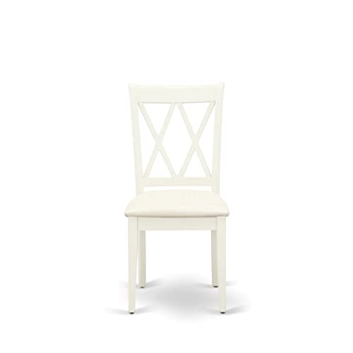 East-West Furniture AVCL7-LWH-C Dining Table Set- 6 Wonderful Wooden Chairs with Linen Fabric Seat - A Butterfly Leaf Pedestal Dining Table (Linen White Finish)