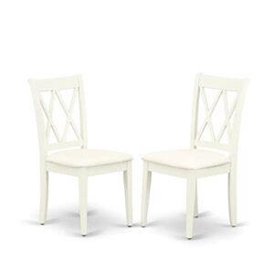 East-West Furniture AVCL7-LWH-C Dining Table Set- 6 Wonderful Wooden Chairs with Linen Fabric Seat - A Butterfly Leaf Pedestal Dining Table (Linen White Finish)