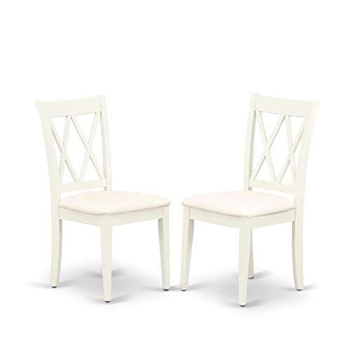 East-West Furniture AVCL7-LWH-C Dining Table Set- 6 Wonderful Wooden Chairs with Linen Fabric Seat - A Butterfly Leaf Pedestal Dining Table (Linen White Finish)