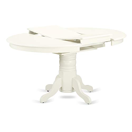 East-West Furniture AVCL7-LWH-C Dining Table Set- 6 Wonderful Wooden Chairs with Linen Fabric Seat - A Butterfly Leaf Pedestal Dining Table (Linen White Finish)