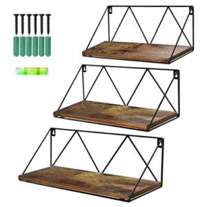 calenzana floating wall shelves set of 3 rustic wood storage shelf for bathroom kitchen living room bedroom