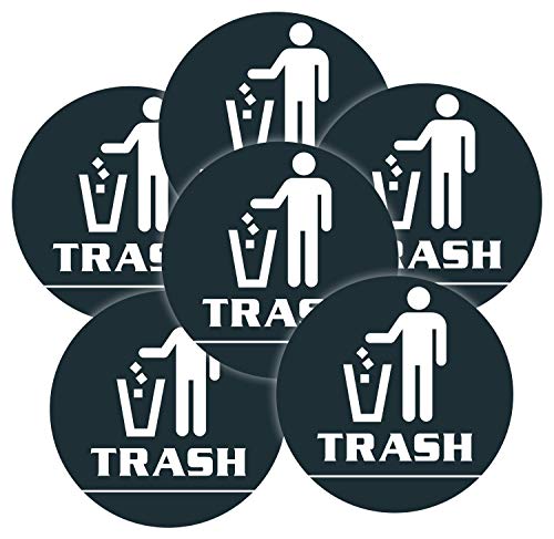 Trash Bin Can Sticker - (Pack of 12) 6" Large Round Laminated Vinyl Decals Recycle Can Bins Sign Labels