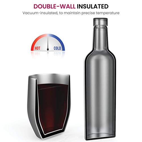 Wine Chiller Gift Set - Vacuum-Insulated Wine Bottle 750ml & Two Wine Tumbler With Lids 16oz. Made of Shatterproof 18/8 Stainless Steel & BPA-FREE Lids, Perfect Wineglasses for Travel, Picnic, Etc.