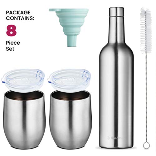 Wine Chiller Gift Set - Vacuum-Insulated Wine Bottle 750ml & Two Wine Tumbler With Lids 16oz. Made of Shatterproof 18/8 Stainless Steel & BPA-FREE Lids, Perfect Wineglasses for Travel, Picnic, Etc.