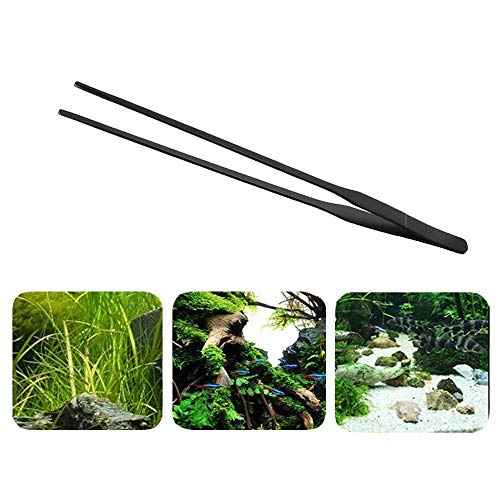 EvaGO 15 inch Black Straight Aquarium Tweezers Stainless Steel Straight Tweezer with Carbonation Protection Coating Against Rust Extra Long Reptiles Feeding Tongs Tools for Aquatic Tank Plants