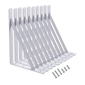 home master hardware heavy duty shelf brackets 12 x 8 inch metal shelves l supports 90 degree triangle wall mount angle bracket for floating shelving with screws, white 10-pack