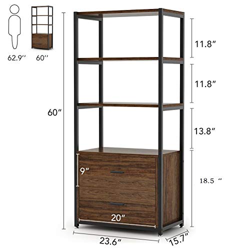 Tribesigns Bookcase, 4-Tier Rustic Bookshelf with 2 Drawers, Etagere Standard Book Shelves Display Shelf for Home Office