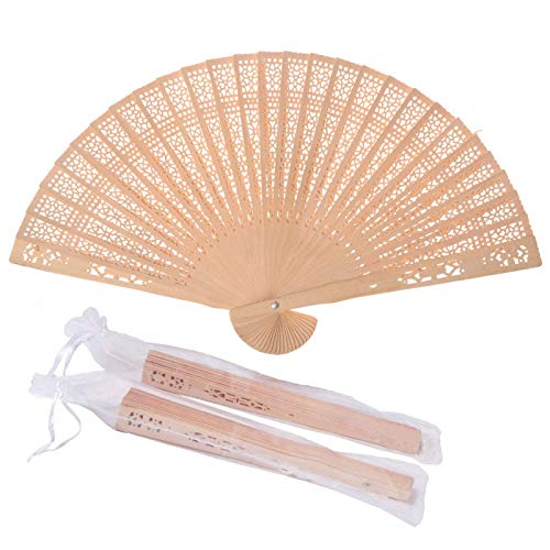 SL crafts Wooden Hand Fan Hand Held Folding Fan with Gift Bags Wedding Favors (Pack of 50)